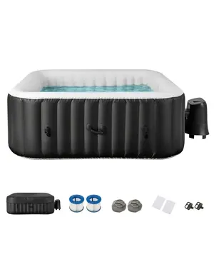 SKONYON Rectangular Blowup Pool Hottub With 130 Air Jets For 4-6 Person - Black