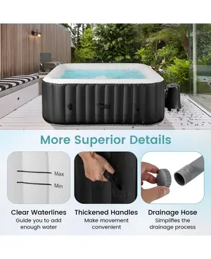 SKONYON Rectangular Blowup Pool Hottub With 130 Air Jets For 4-6 Person