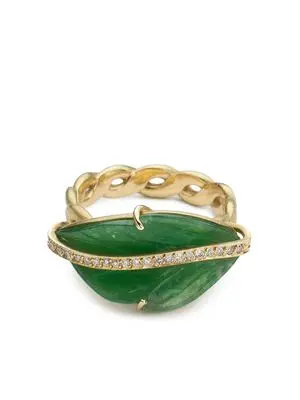 BROOKE GREGSON 18kt Yellow Leaf Jade And Diamond Ring - Gold