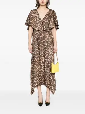 Stella McCartney Leopard Print Midi Dress - Brown