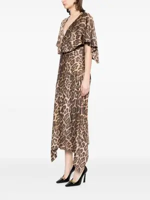 Stella McCartney Leopard Print Midi Dress - Brown