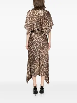 Stella McCartney Leopard Print Midi Dress - Brown