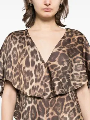 Stella McCartney Leopard Print Midi Dress - Brown