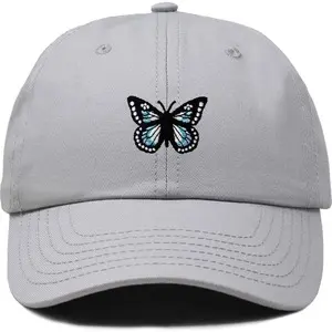 DALIX Dalix Butterfly Embroidered Cotton Baseball Cap Gray