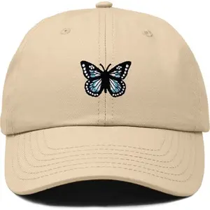 DALIX Butterfly Embroidered Cotton Baseball Cap - Khaki