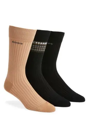 BOSS Assorted 3-pack Cotton-blend Dress Socks - Black