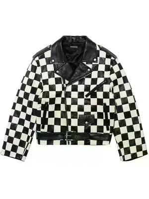 MAINLESS Check-pattern Biker Jacket - Black
