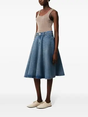 Ami Godet-detail Midi Skirt - Blue