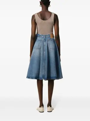 Ami Godet-detail Midi Skirt - Blue