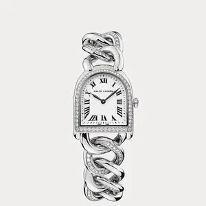 Ralph Lauren Petite-link Steel Diamond Stirrup Watch - White Dial