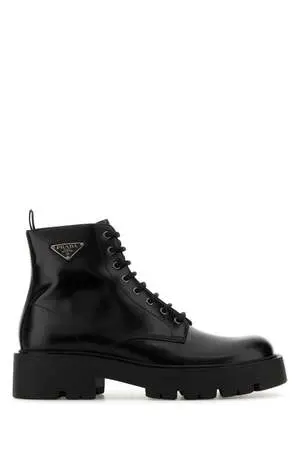 Prada Leather Ankle Boots - Black