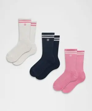 Lululemon Daily Essential Crew Socks 3 Pack - Candy Cloud/club Blue/white