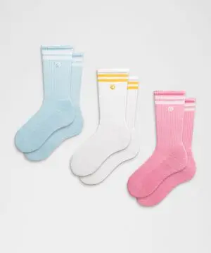 Lululemon Daily Essential Crew Socks 3 Pack - Candy Cloud/white/foam Cloud