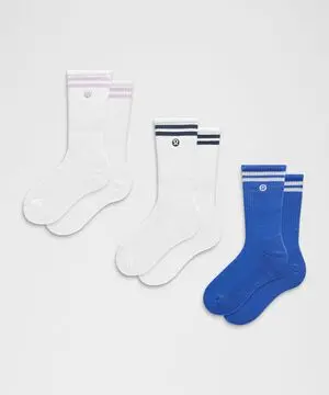 Lululemon Daily Essential Crew Socks 3 Pack - White/club Blue/beach Ball Blue/white/white/lilac Play