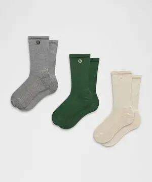 Lululemon Daily Essential Crew Socks - Light Ivory/heathered Core Light Grey/ivy Grove