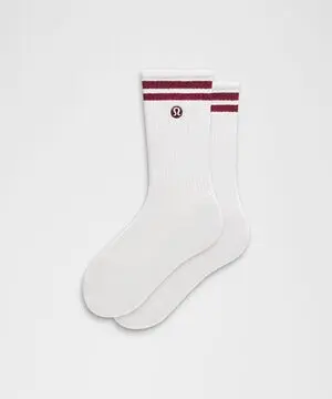 Lululemon Unisex Daily Essential Crew Socks White/raspberry Rave