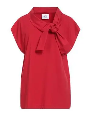 Alpha Studio Cotton Stretch Bow Blouse - Red