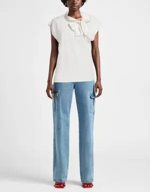 Alpha Studio Cotton Stretch Bow Blouse