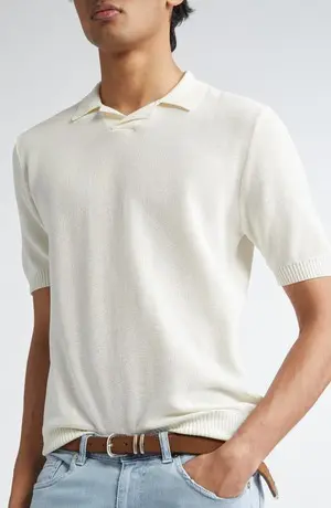 Eleventy Short Sleeve Polo Sweater - White