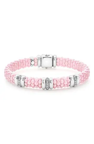 Lagos Caviar Bead Diamond Station Bracelet - Pink