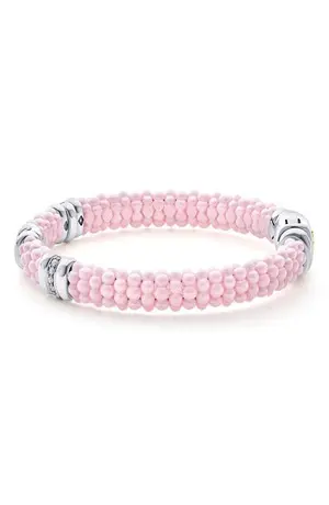 Lagos Caviar Bead Diamond Station Bracelet