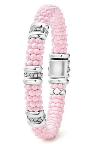 Lagos Caviar Bead Diamond Station Bracelet