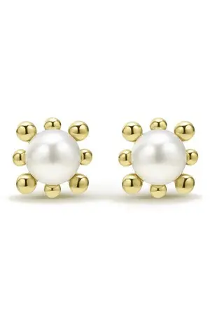 Lagos 18k And Pearl Stud Earrings - Gold