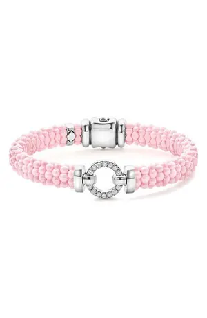 Lagos Caviar Ceramic Bead Pavé Diamond Bracelet - Pink