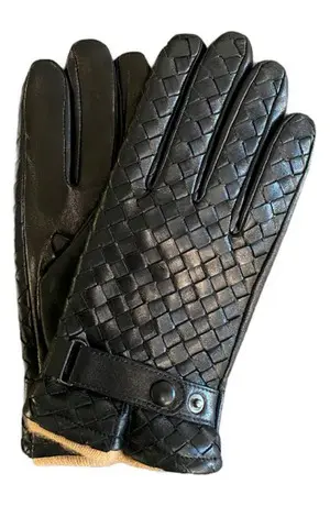 PAULA ROWAN Hamilton 2 Woven Leather Gloves - Black