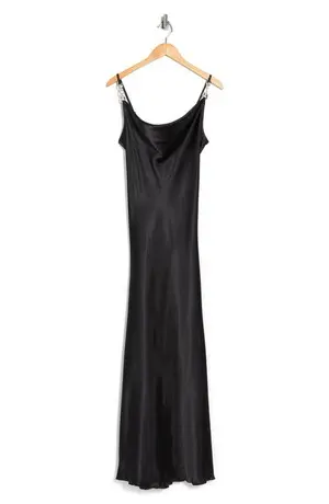 JUMP APPAREL Solid Long Satin Slip Dress - Black