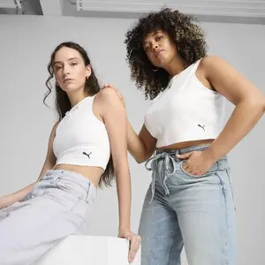 PUMA Wardrobe Essentials Ribbed Crop Top - White