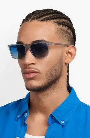 POLAROID 55mm Gradient Polarized Rectangle Sunglasses - Matte Crystal/blue Sf Polar