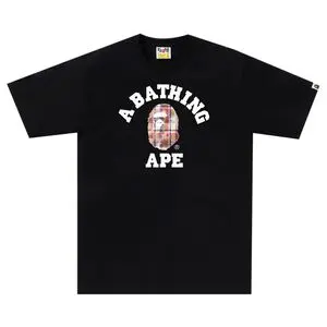 A BATHING APE Bleach Check College Tee - Black