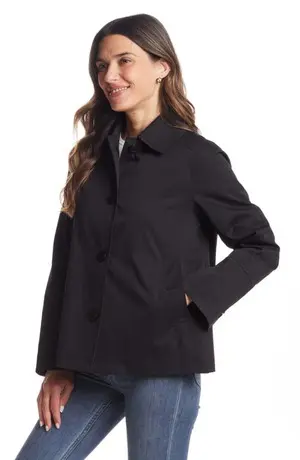 Gallery Button-front Raincoat - Black