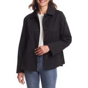 Gallery Button-front Raincoat - Black