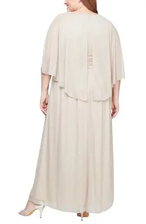 SL FASHIONS Glitter Capelet Chiffon Gown