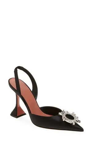 Amina Muaddi Begum Crystal Slingback Pumps - Satin Black/ White Crystal