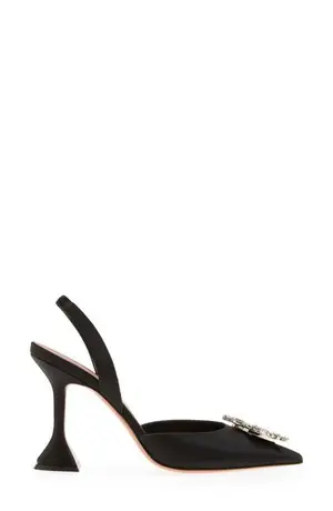 Amina Muaddi Begum Crystal Slingback Pumps - Satin Black/ White Crystal