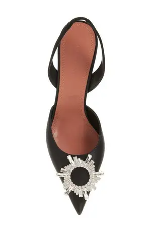Amina Muaddi Begum Crystal Slingback Pumps - Satin Black/ White Crystal