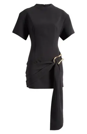Lioness Martini Draped Belt Minidress - Onyx