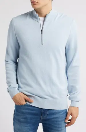 BOSS Ebrando Textured Cotton Half Zip Sweater - Lt Past/bu