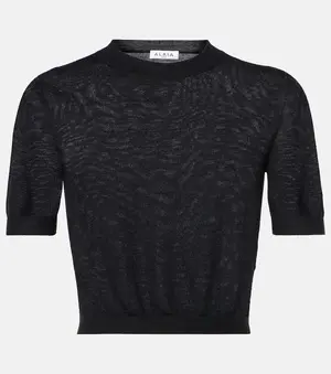 Alaïa Cropped Cashmere Top - Black