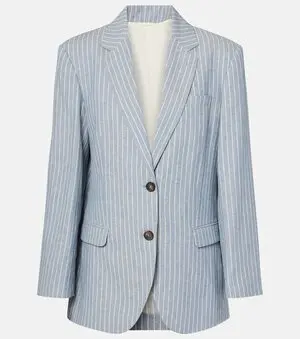 Brunello Cucinelli Pinstripe Linen-blend Blazer - Blue