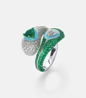 KAMYEN 18kt White Gold Emerald And Diamond Ring