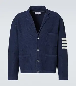 Thom Browne 4-bar Linen And Cotton-blend Cardigan - Blue
