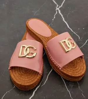 Dolce & Gabbana Dg Leather Espadrille Slides