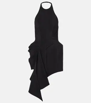 MUGLER Asymmetric Draped Mini Dress - Black