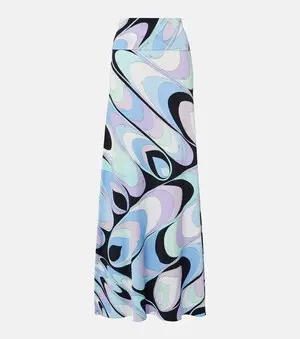 Emilio Pucci Jersey Satin Maxi Skirt - Blue