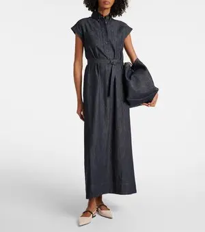 Brunello Cucinelli Belted Denim Maxi Dress - Blue