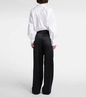 Brunello Cucinelli Silk-blend Wide-leg Trousers - Black